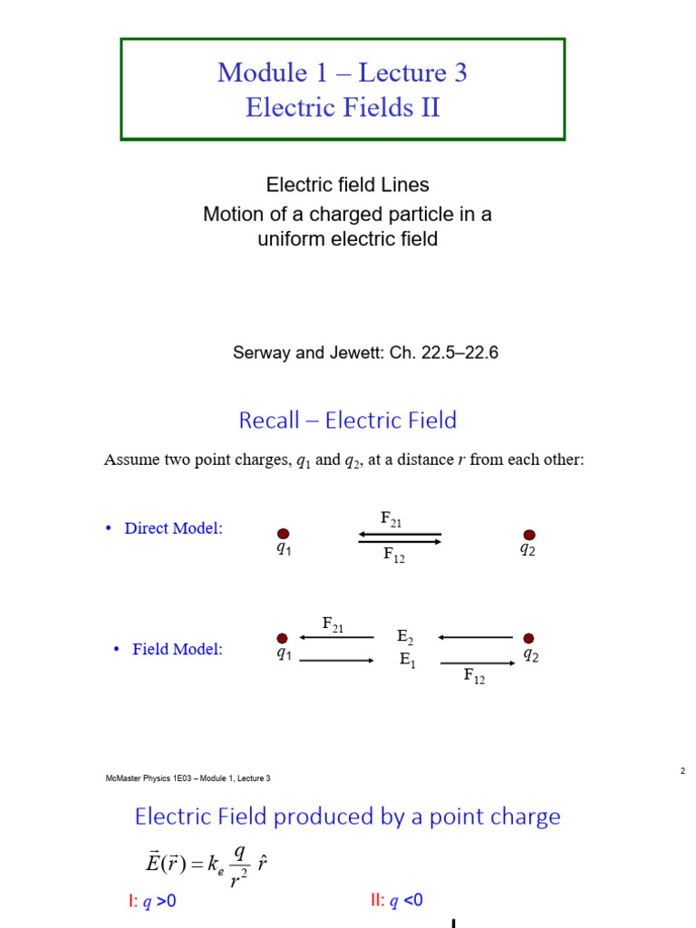 Lecture 3 (Module 1; Electric Fields II) - Jan 9 - Copy | PDF ...