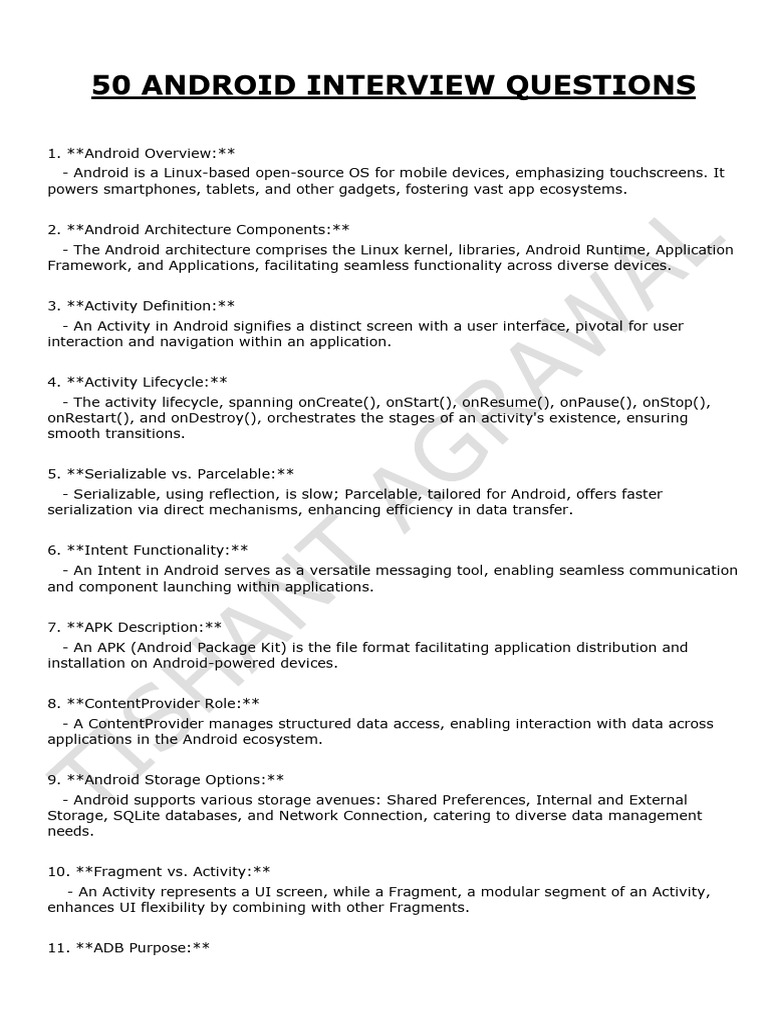 50 Most Asked Android Interview QnA | PDF | Android (Operating System ...