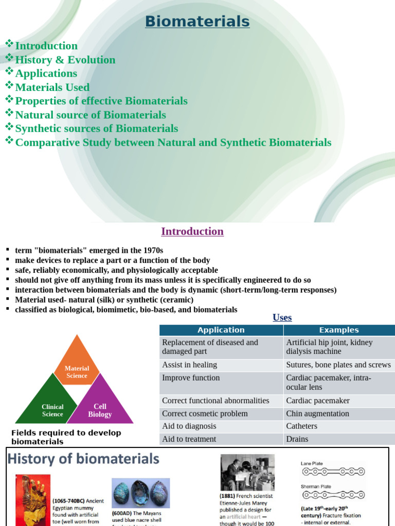 Biomaterial Intro | PDF | Biomaterial | Tissue Engineering