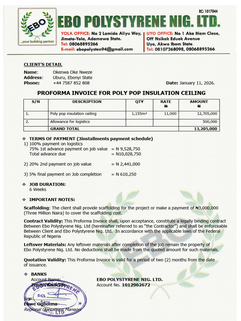 Proforma Invoice for Poly Pop Ceiling | PDF