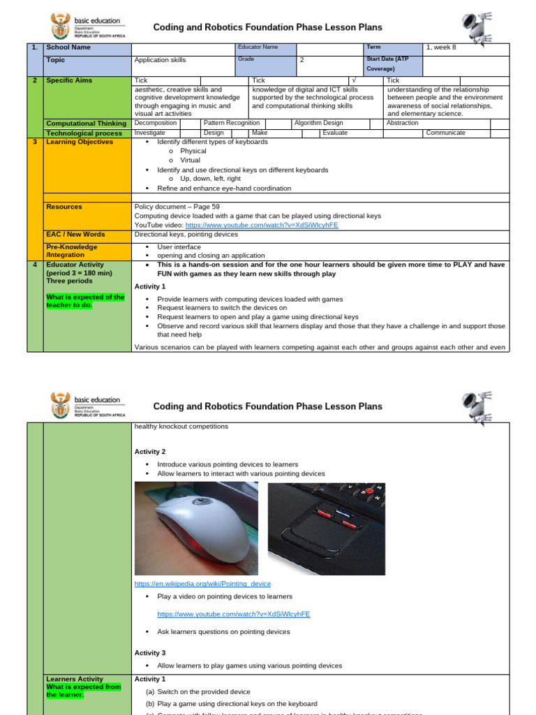 Coding and Robotics Lesson Plans for Grade 2 | PDF | Learning ...