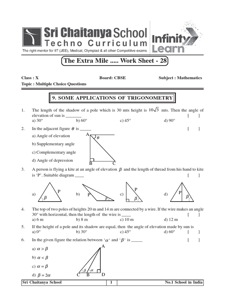 The Extra Mile......Work Sheet - 28 | PDF | Angle