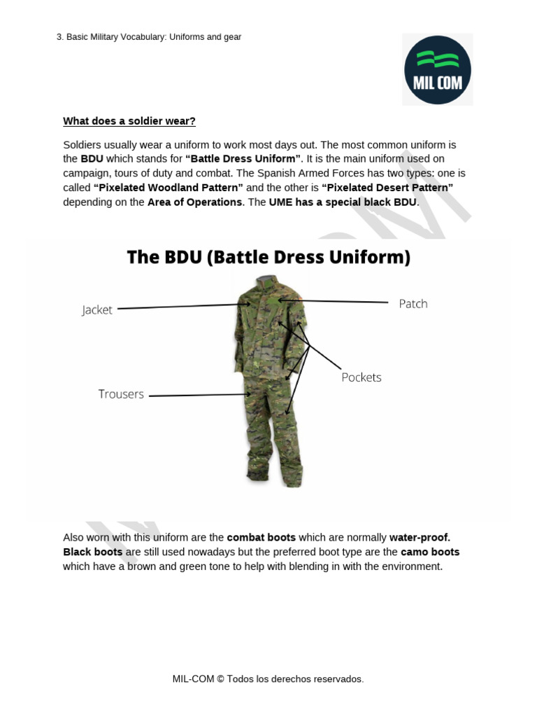 3. Basic Military Vocabulary - Uniforms and Gear | PDF | Uniforms ...