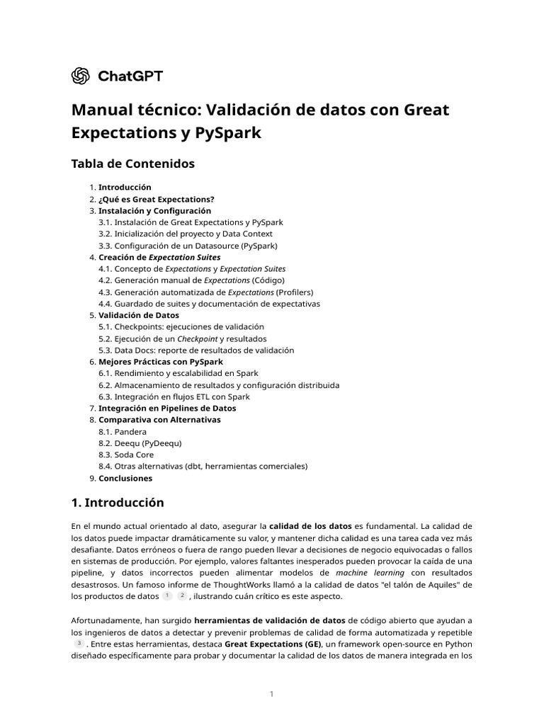 Manual técnico_ Validación de datos con Great Expectations y PySpark | PDF | Archivo de ...