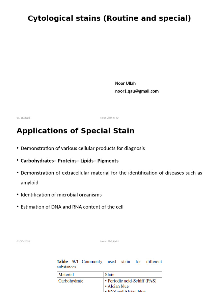 Cytological Stains (Routine and Special) | PDF | Staining | Cytopathology