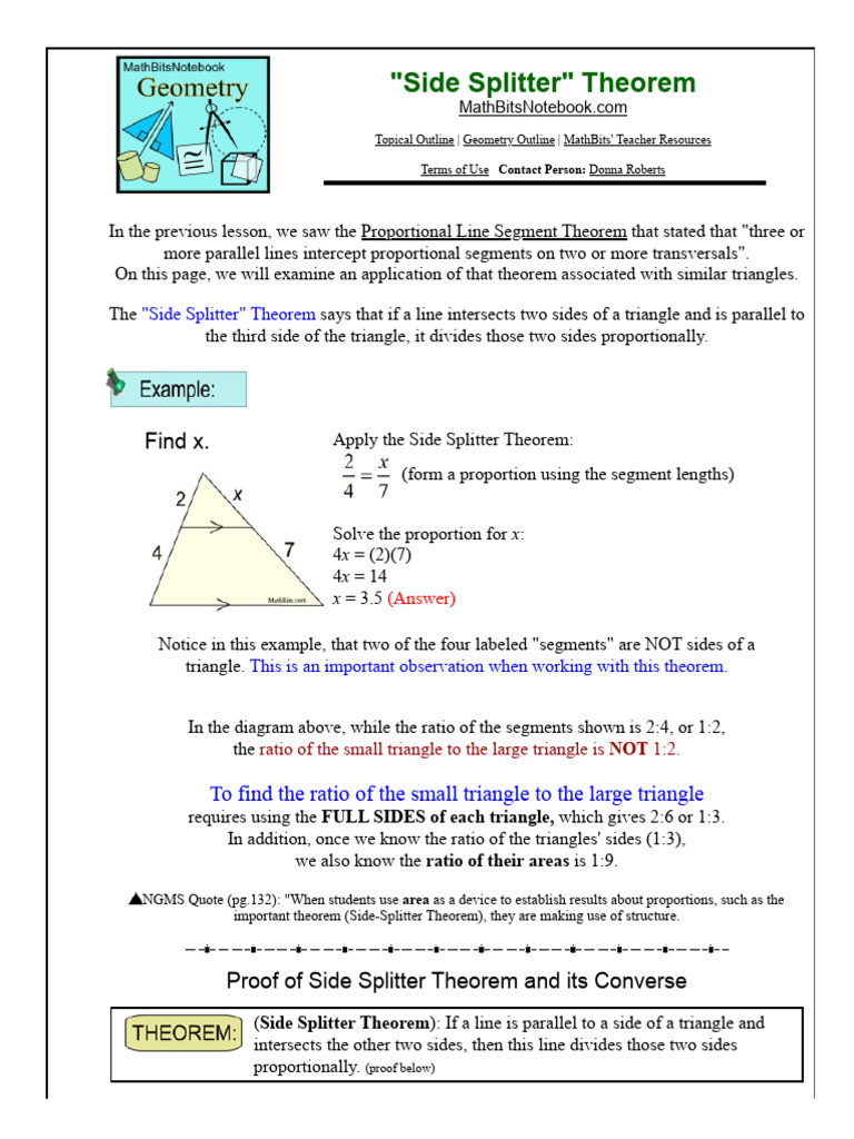Geometry - Side Splitter Theorem | PDF | Triangle | Elementary Mathematics
