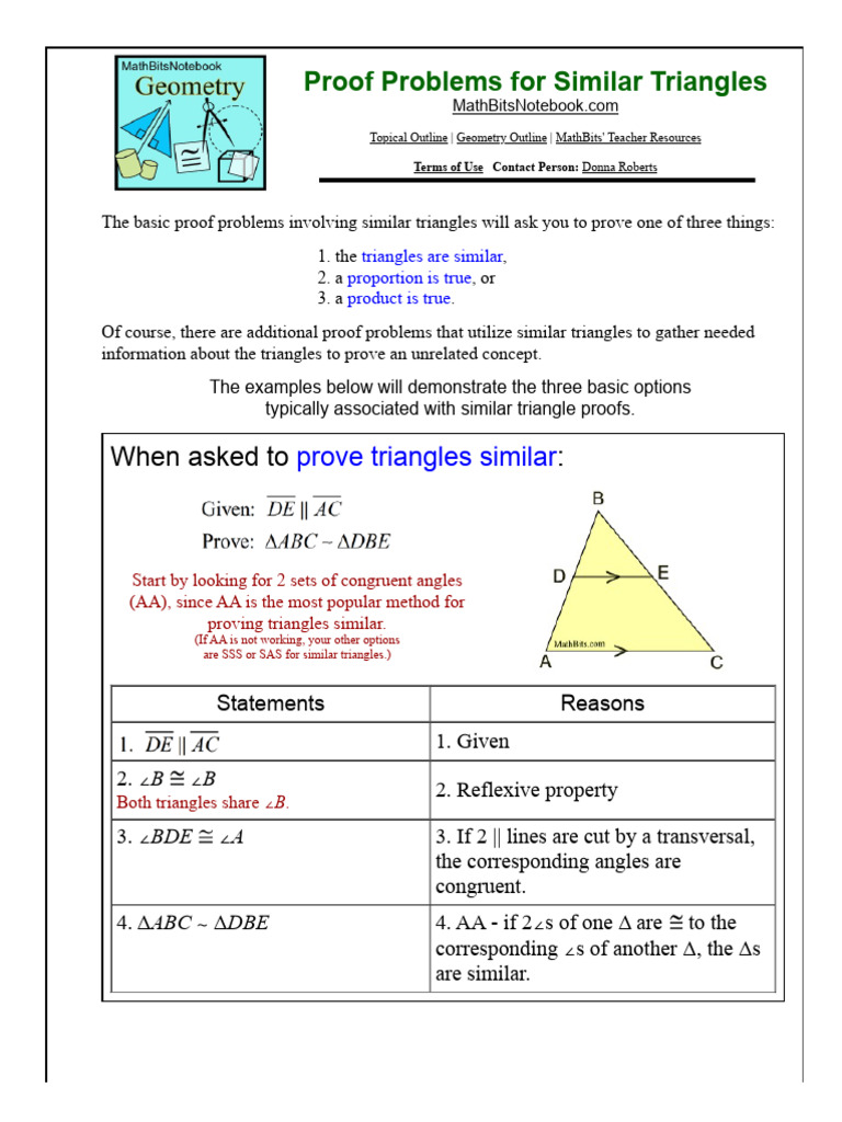 Proofs for Similar Triangles Explained | PDF | Triangle | Euclidean ...