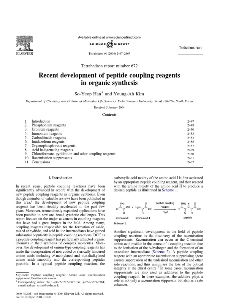 Recent Development of Peptide Coupling Reagents in Organic Synthesis | PDF | Ester | Amine