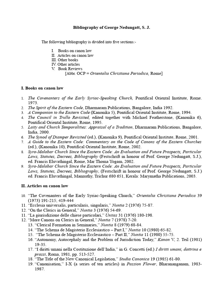 Classified Bibliography of Prof. George Nedungatt upto April 2009 | PDF ...
