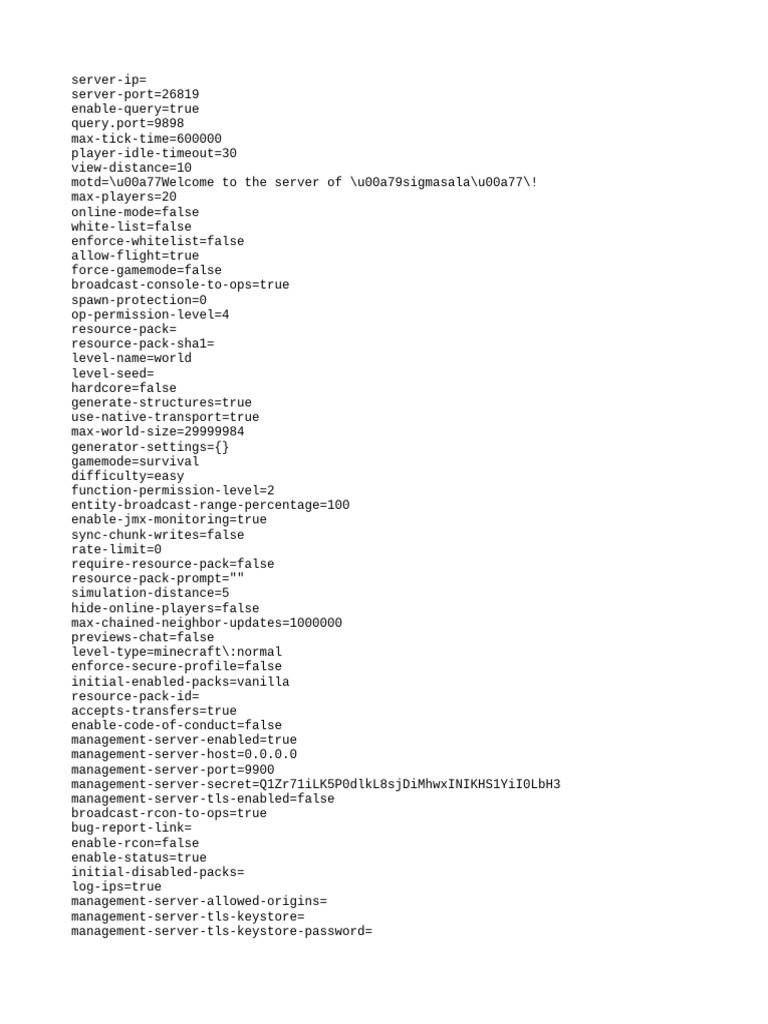 Minecraft Server Configuration Settings | PDF