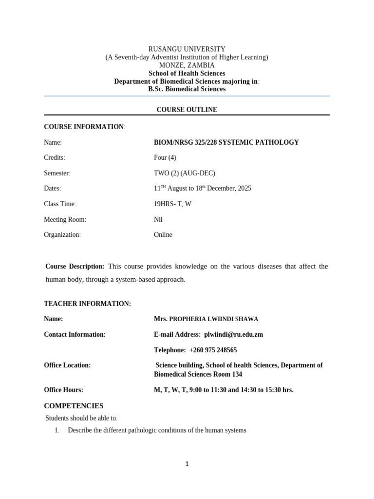 Systemic Pathology Course Outline | PDF | Academic Dishonesty ...
