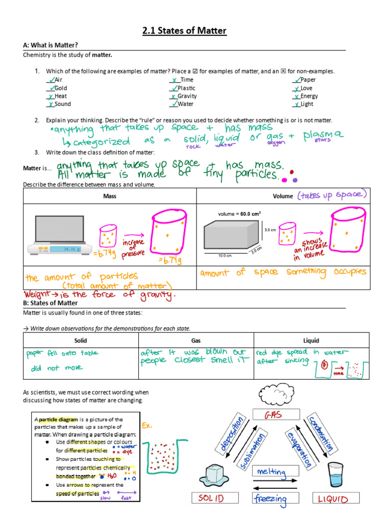 2.1 States of Matter Answer Key | PDF | Liquids | Heat