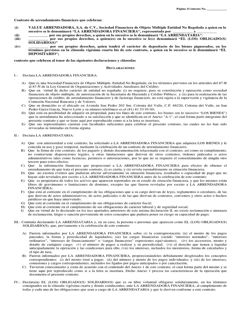 Microsoft Word - Arrendamiento Financiero Renta Fija.doc | PDF | Póliza ...