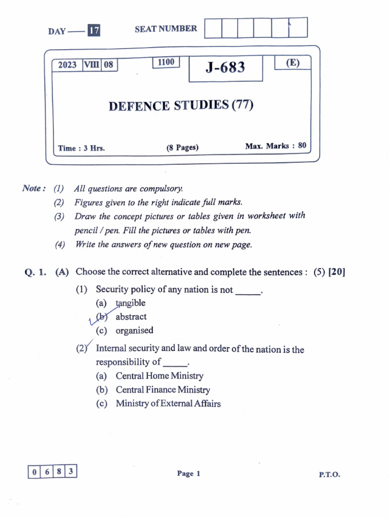 July 2023 Defence Studies QP | PDF | International Relations | Military