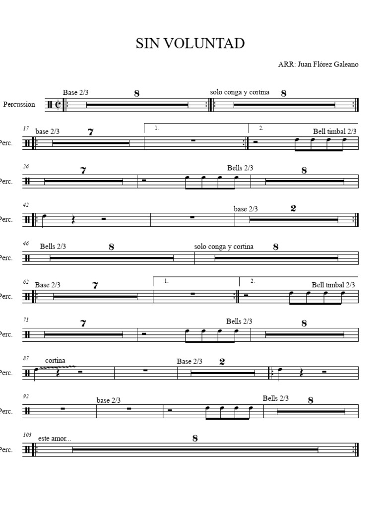 Partitura de Percusión: "Sin Voluntad" | PDF