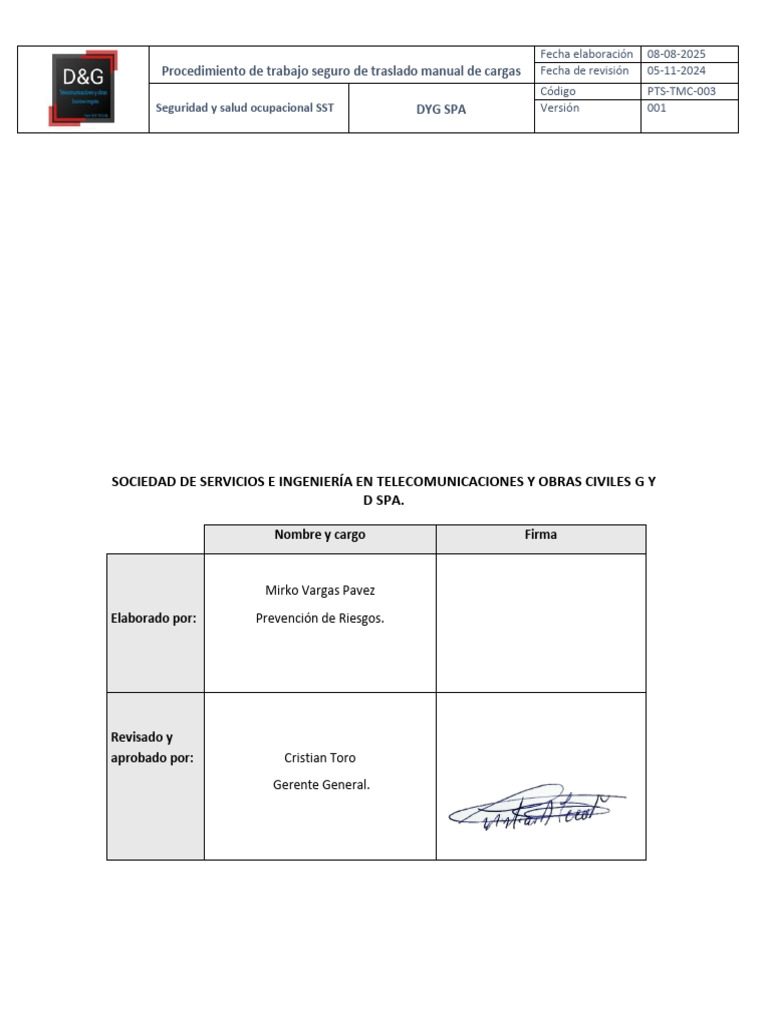 PTS-TRASLADO MANUAL DE CARGAS | PDF | Seguridad y salud ocupacional ...