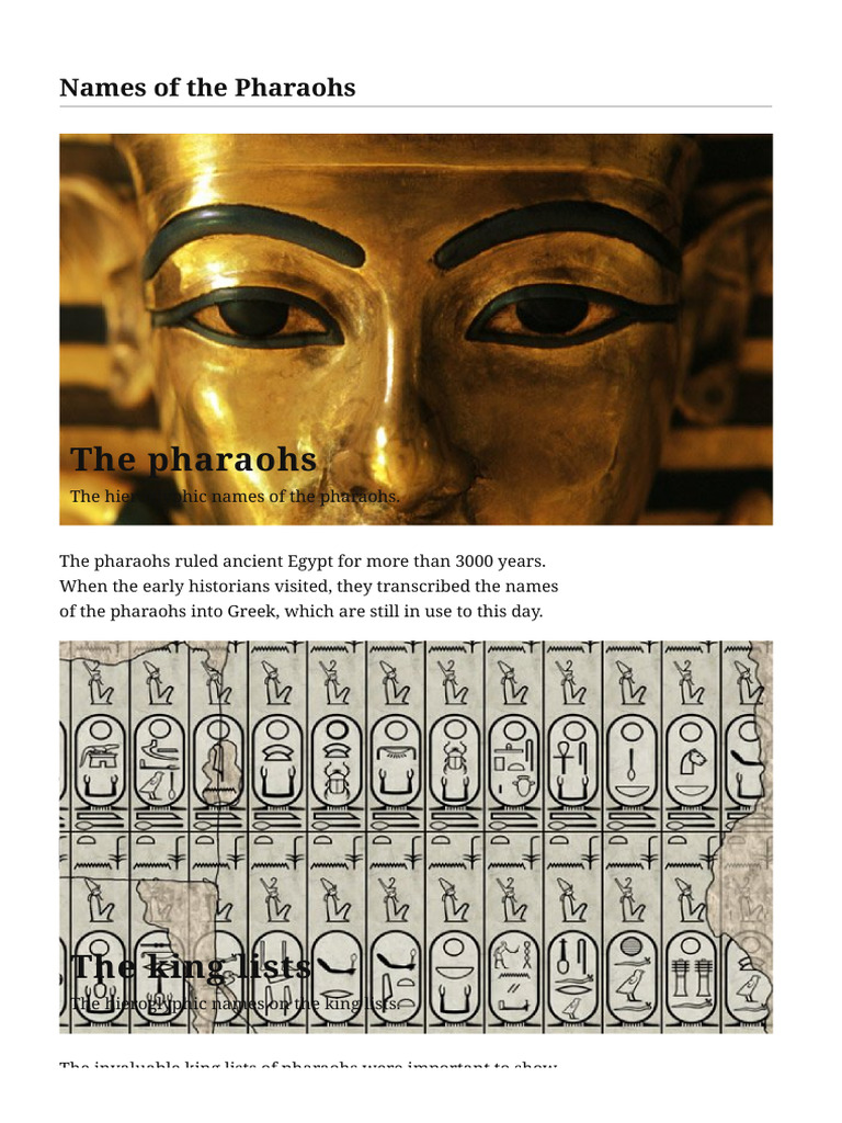Names of the Pharaohs - Pharaoh.se | PDF | Pharaoh | Ancient Near East ...