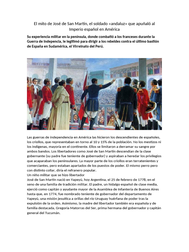 El Mito de José de San Martín (1) | PDF | Perú | Imperio español