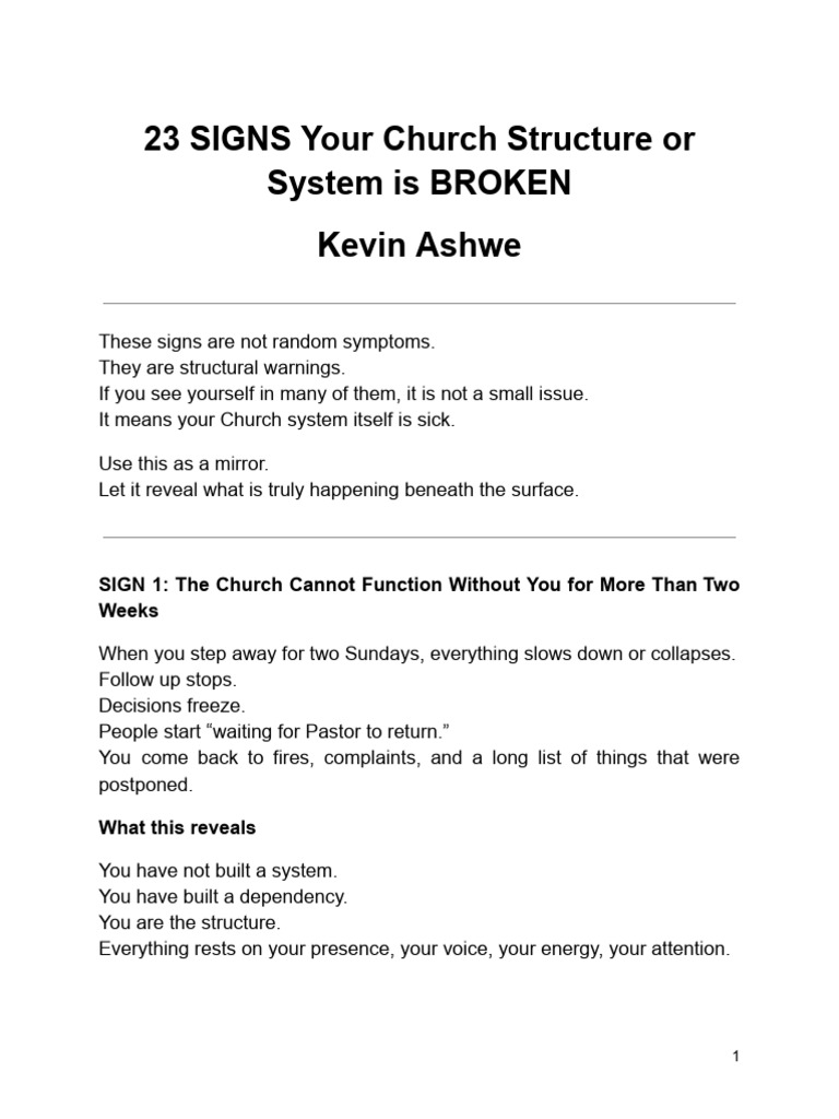 23 SIGNS Your Church Structure or System is BROKEN | PDF