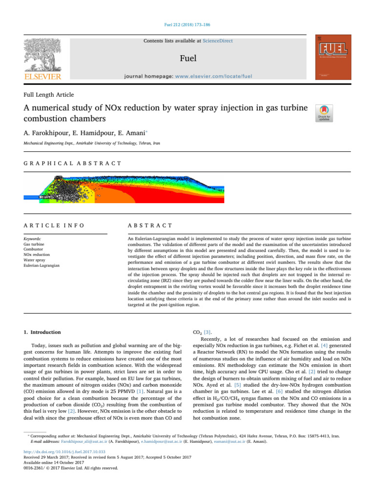 A Numerical Study of NOx Reduction by Water Spray Injection in Gas ...