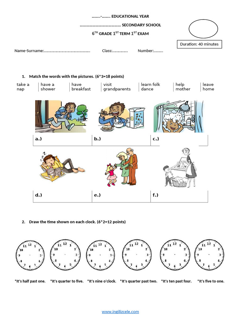 6th Grade 1st Term Exam Guide | PDF