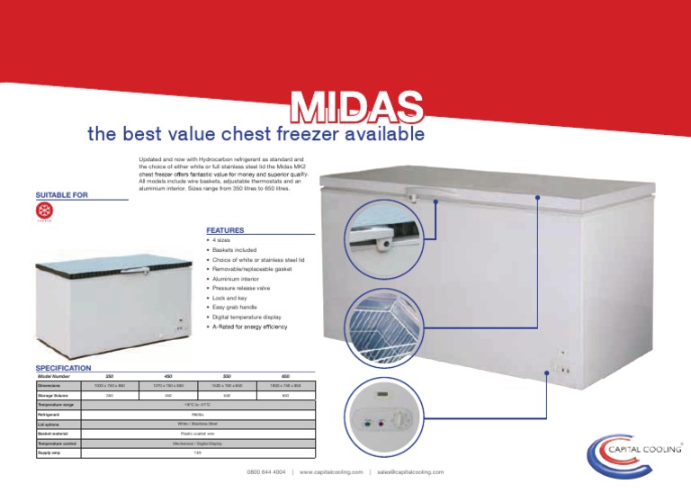 Midas Chest Freezers: Sizes & Features | PDF