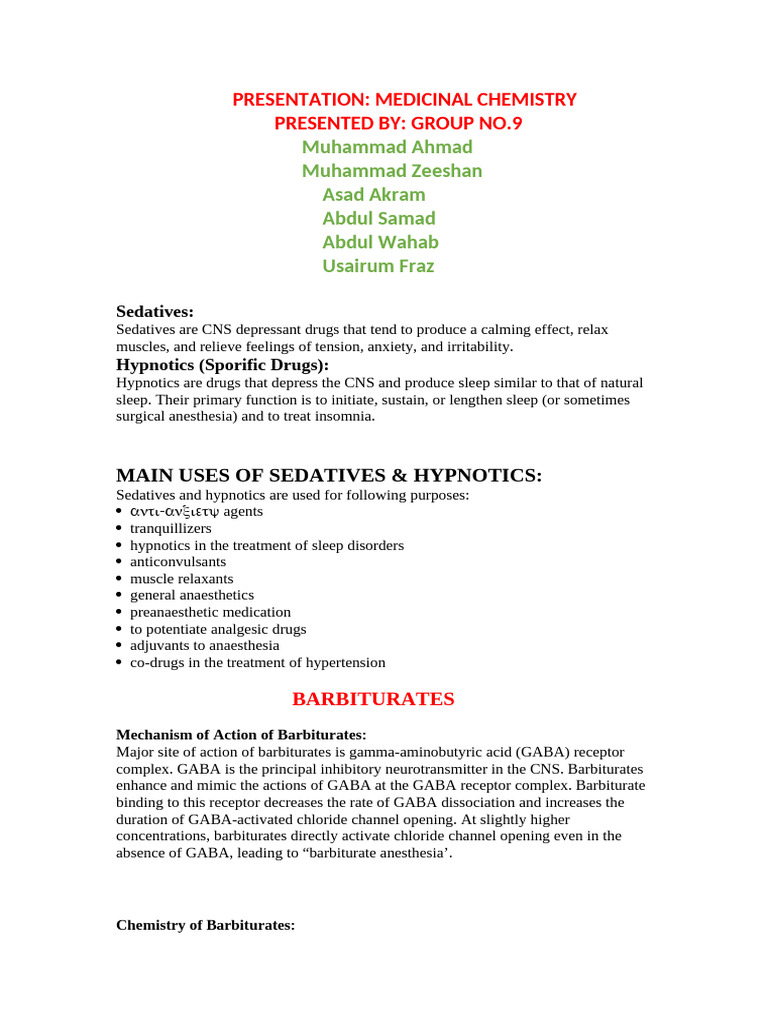 Sedatives & Hypnotics by Group No.9 | PDF | Benzodiazepine | Drugs