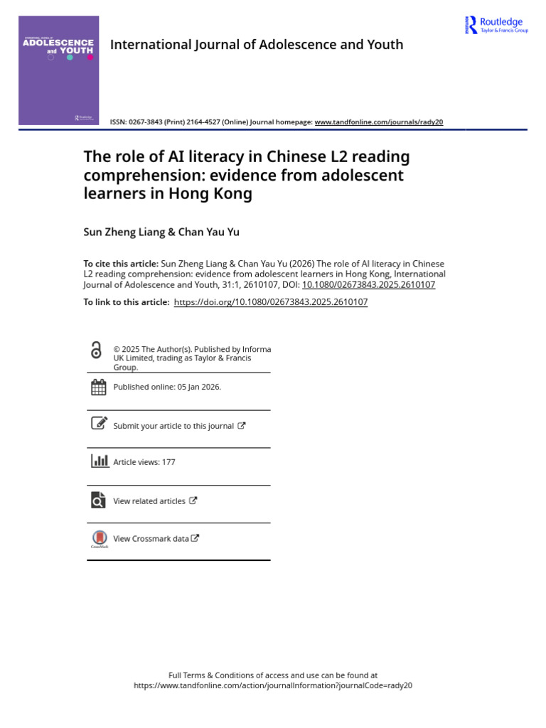 The Role of AI Literacy in Chinese L2 Reading Comprehension Evidence ...