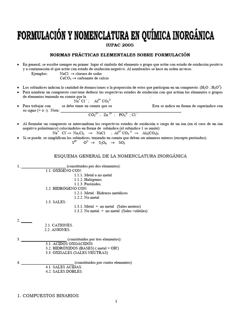 Formulacion INORGÁNICA Y ORGÁNICA _teoria_y_ejercicios | PDF ...