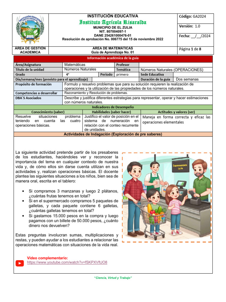 Guia 1_Matemáticas_Grado_Cuarto | PDF | Maestros | Aprendizaje