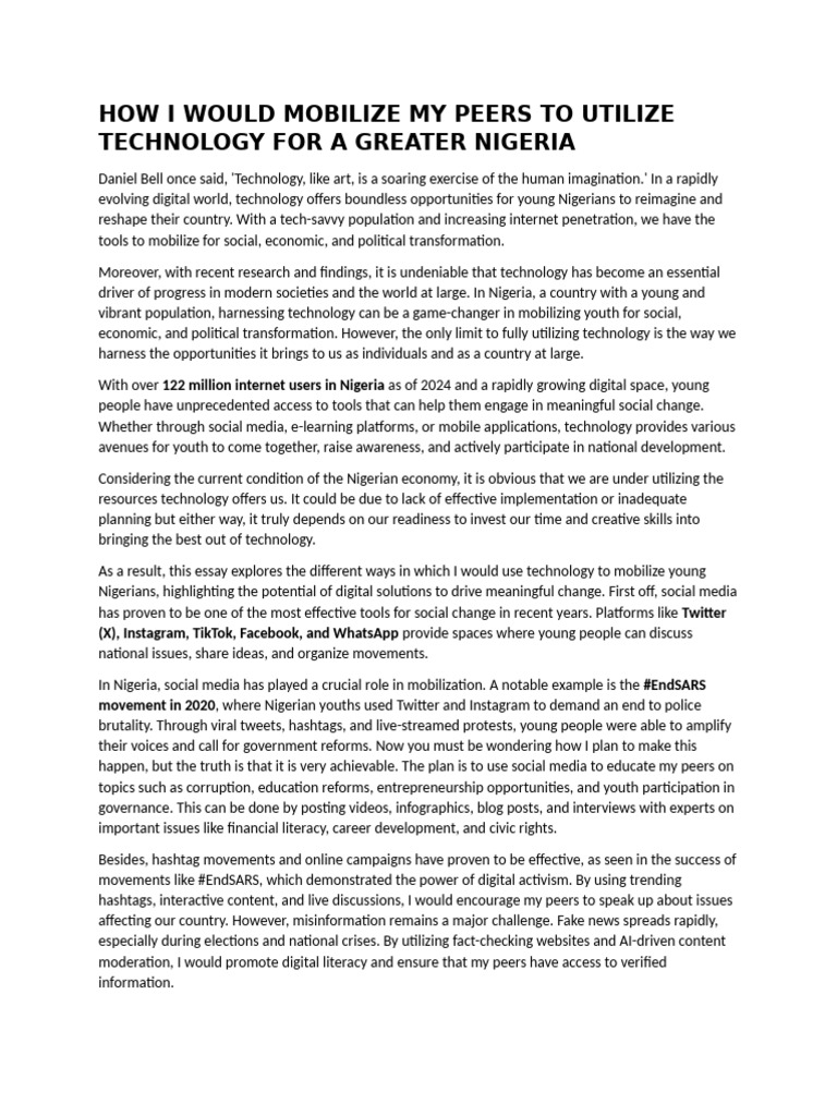 How i Would Mobilize My Peers to Utilize Technology for a Greater ...