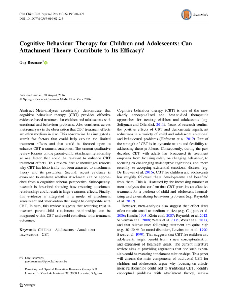 Cognitive Behaviour Therapy for Children and Adolescents Can Attachment ...
