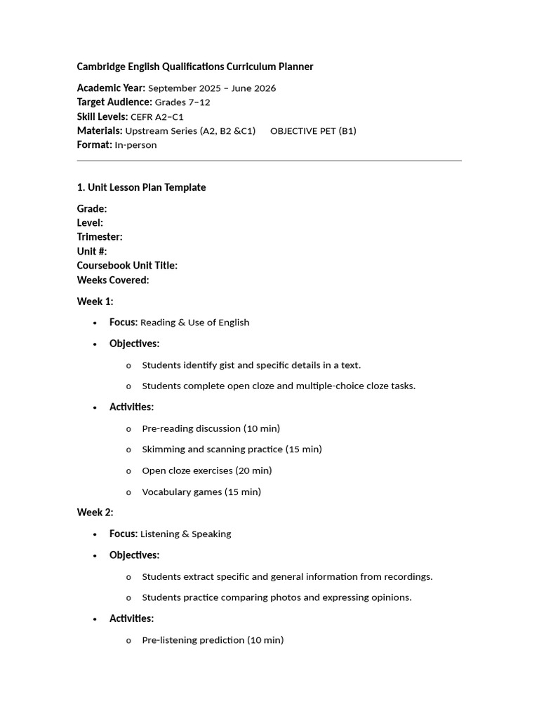 Cambridge English Qualifications Curriculum Planner | PDF | Learning ...
