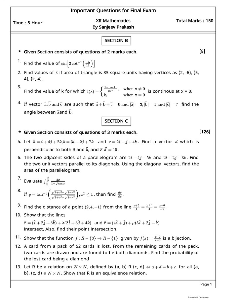 Imp Maths XII 2026 | PDF