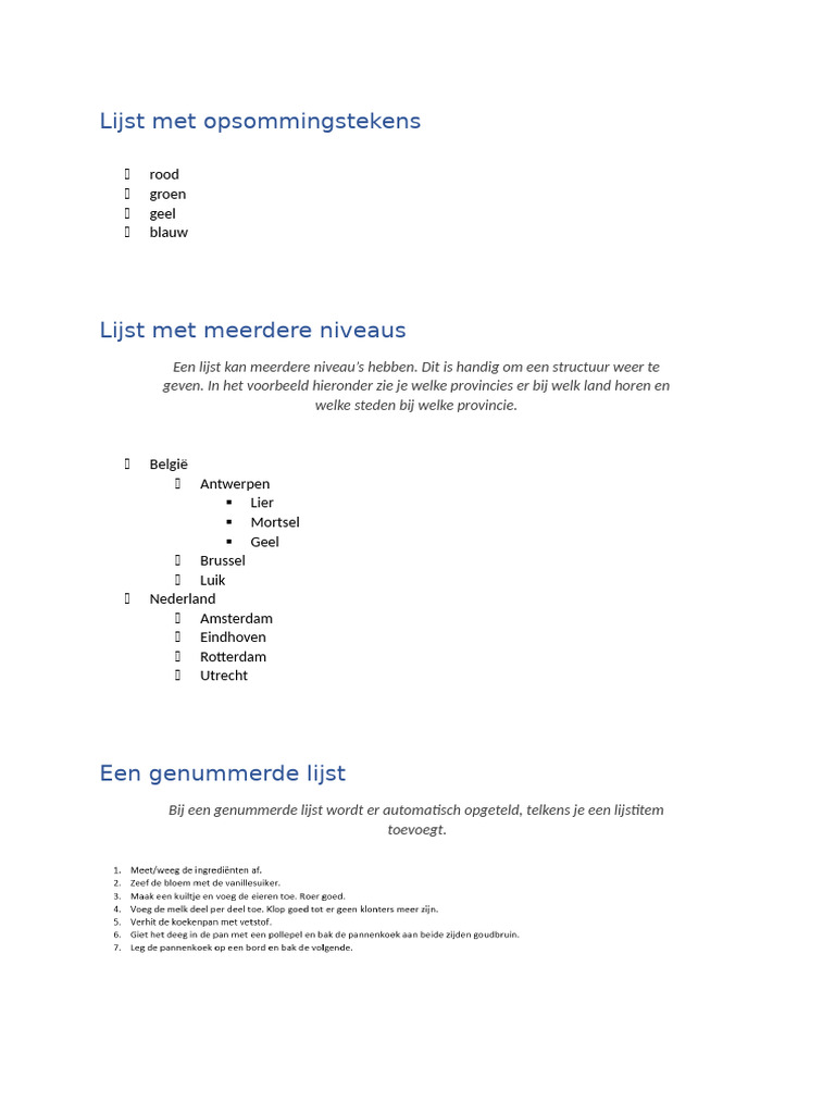 Oefening Word Opsommingstekens en Nummering (1) | PDF