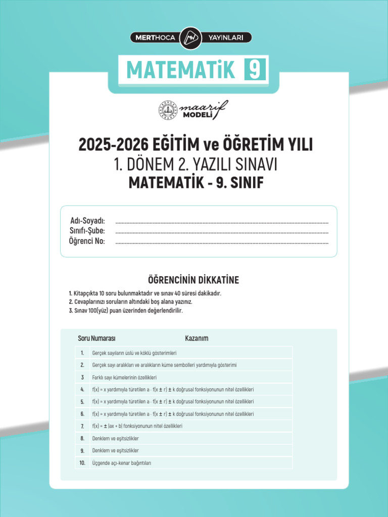 9. SÄ±nÄ±f I. DÃ¶nem II. Prova YazÄ±lÄ± | PDF
