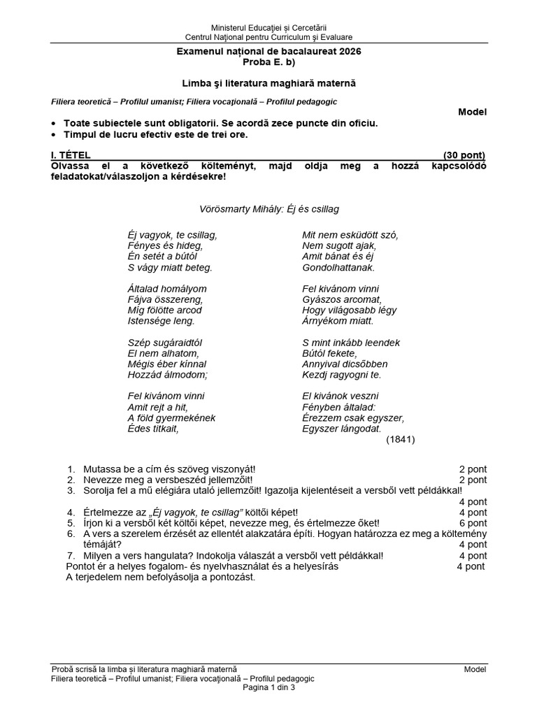 E b Maghiara Materna Uman Ped 2026 Var Model | PDF