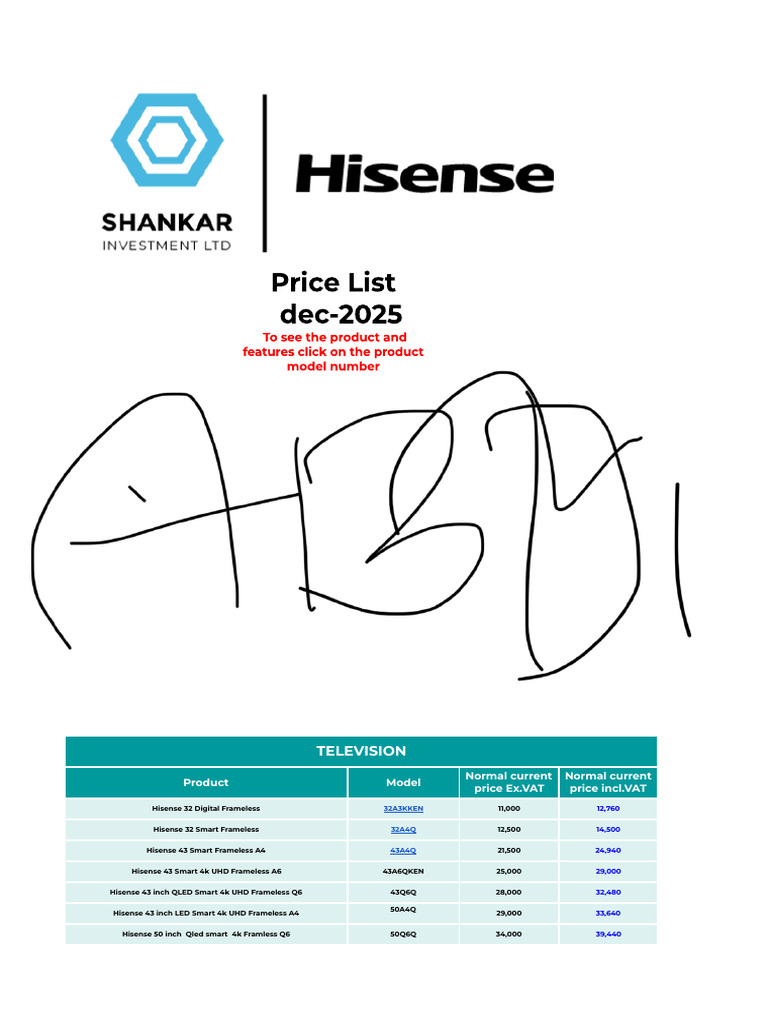 Hisense Price List - DeC 2025 | PDF | Refrigerator | Air Conditioning