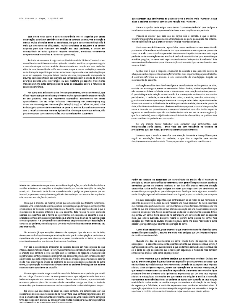 A Importância da Contratransferência na Análise | PDF | Psicanálise ...