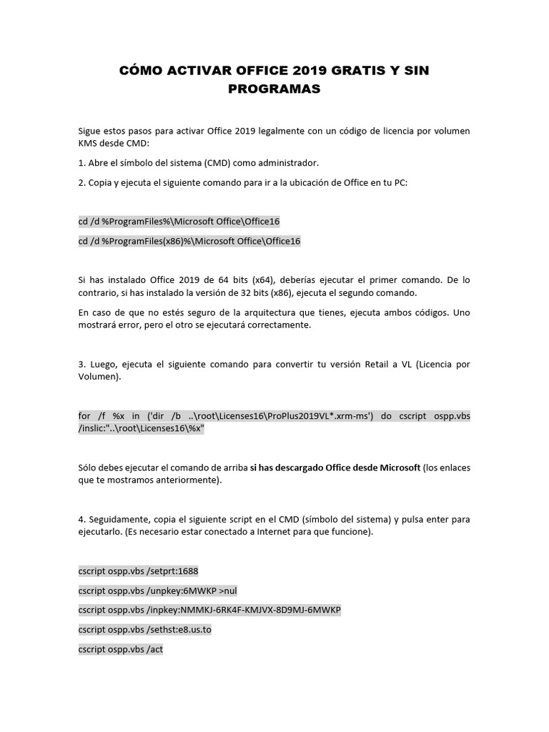 Activar Office 2019 Gratis con CMD | PDF