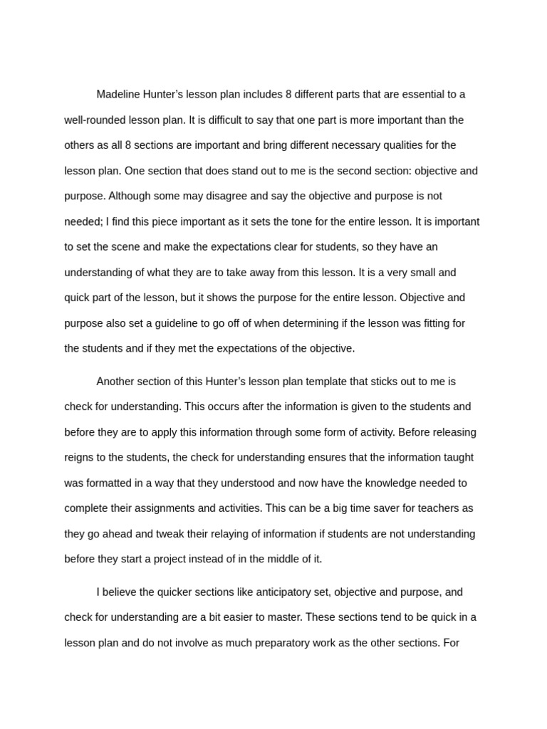 Madeline Hunter’s Lesson Plan Breakdown | PDF | Lesson Plan | Teachers