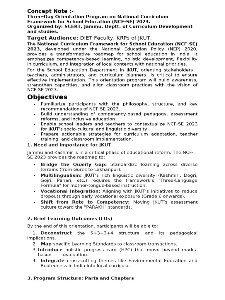 Concept Note NCF-SE | PDF | Curriculum | Pedagogy