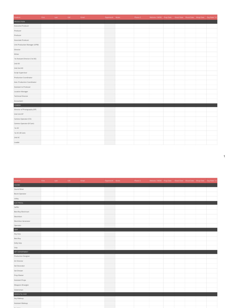 Copy of StudioBinder Film Cast & Crew List Template | PDF | Filmmaking