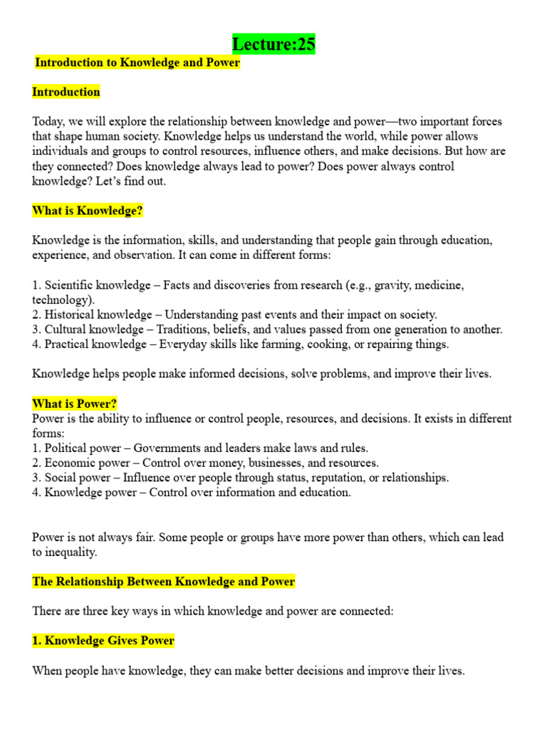 Knowledge and Power: Their Connection | PDF | Knowledge | Cognition