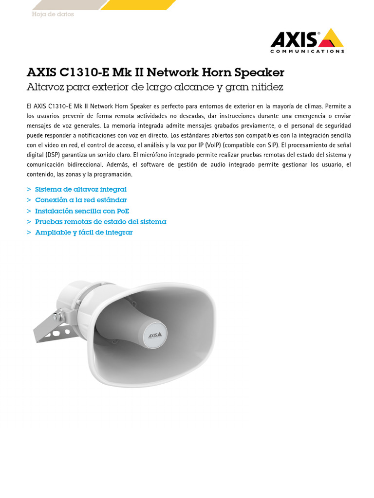 Altavoz de Red AXIS C1310-E Mk II | PDF | Altoparlante | Hertz
