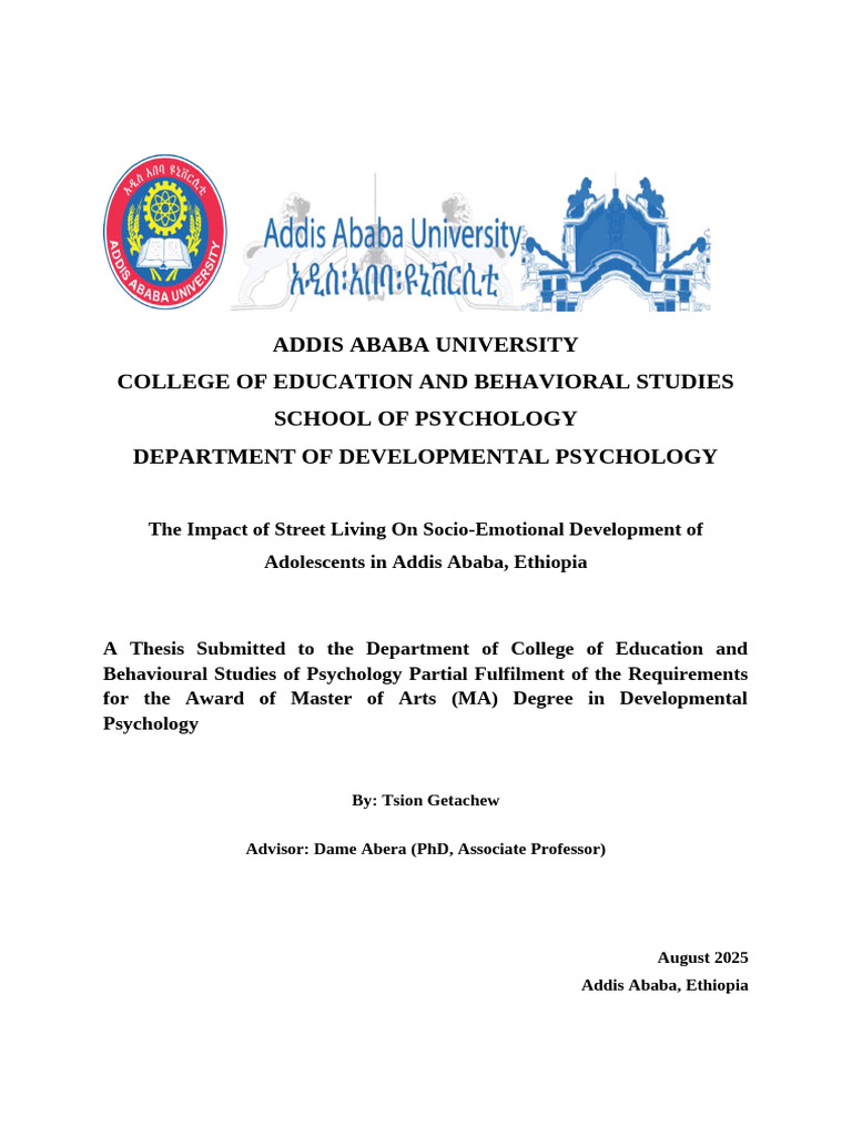 Thesis by Tsion Getachew 2025 | PDF | Adolescence | Emotional Self Regulation