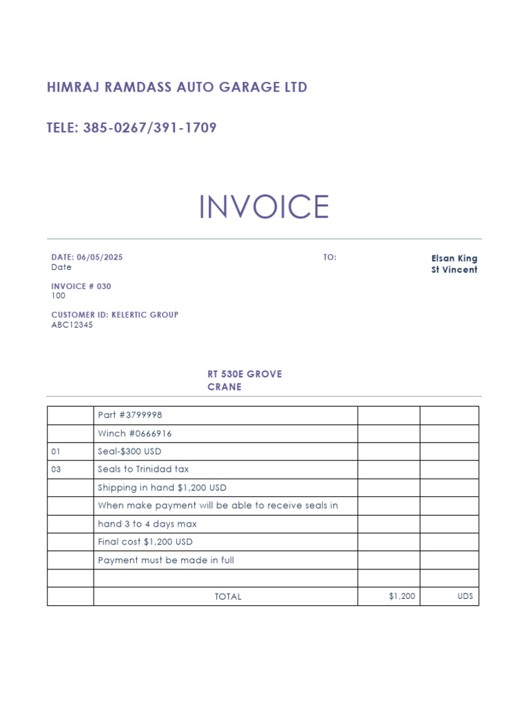 Invoice for Crane Seals Purchase | PDF