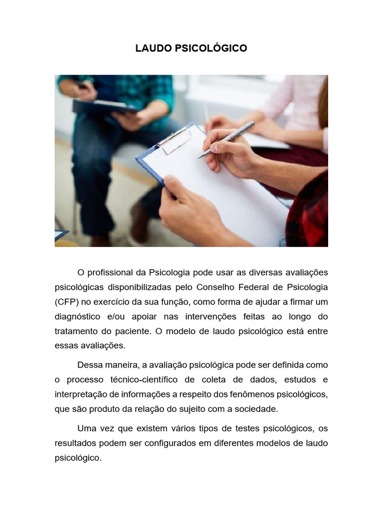 LAUDO PSICOLÓGICO MODELO | PDF | Psicologia | Avaliação psicológica