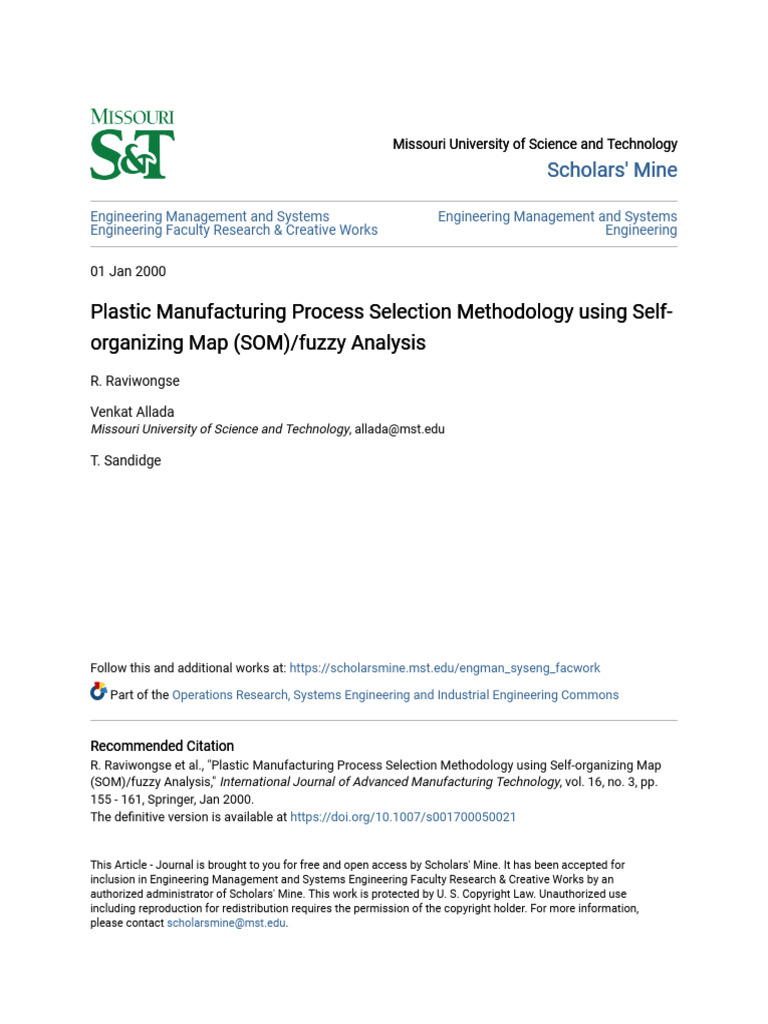 Plastic Manufacturing Process Selection Methodology Using Self-Or | PDF ...