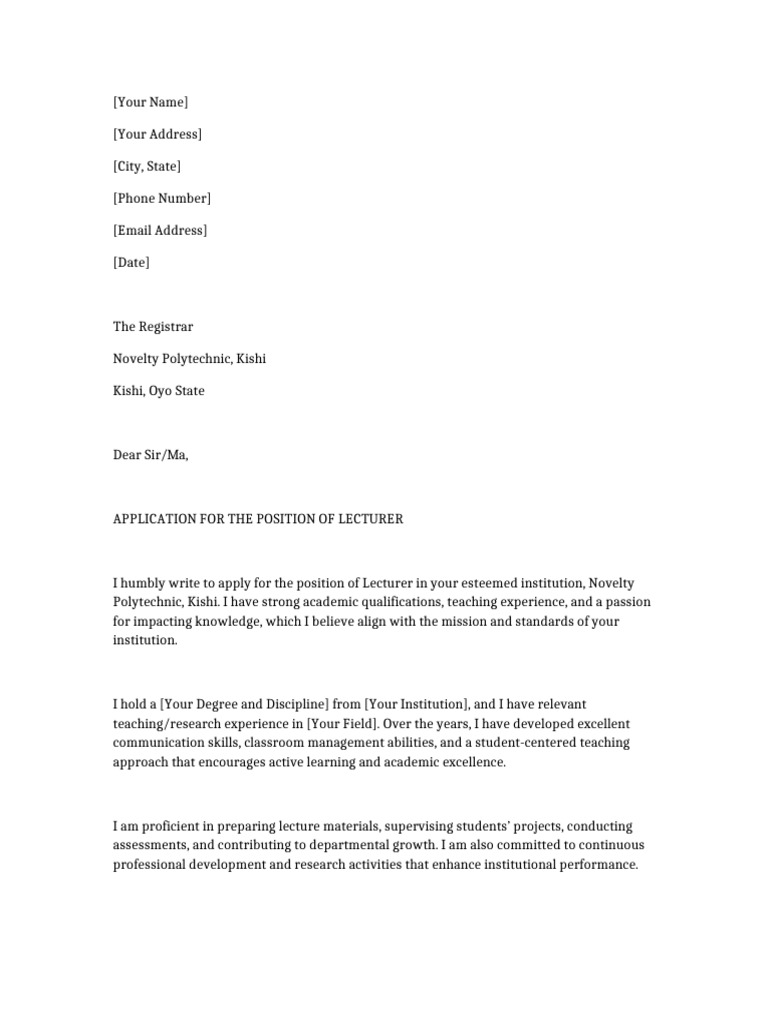 Application Letter Novelty Polytechnic | PDF